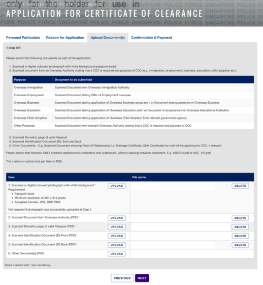 Singapore Step-by-step plan Certificate of Clearance (COC)