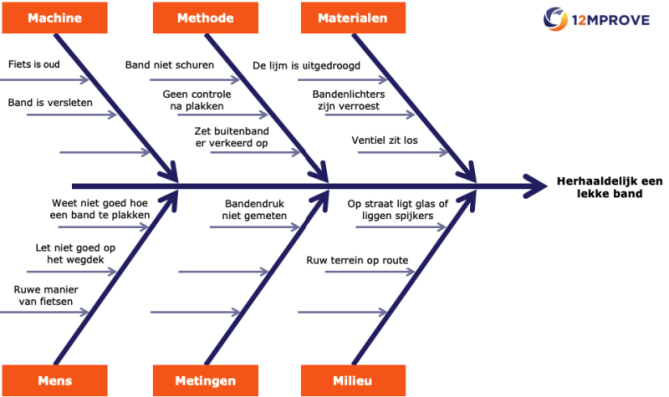 Visgraatdiagram, een tool om van probleem naar oorzaak te gaan.
