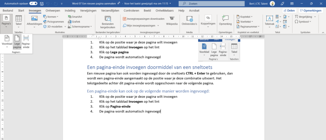 Hoe maak je een nieuwe pagina aan in Microsoft Word?