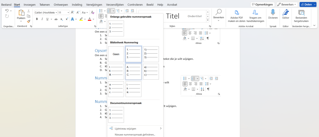 Opsomming en Nummering maken in Word