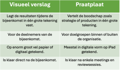 Wat is het verschil tussen een visueel verslag en een praatplaat?