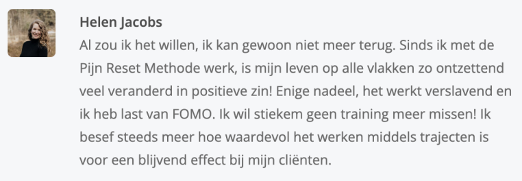 De (oude) officiële pagina van de Pijn Reset Methode