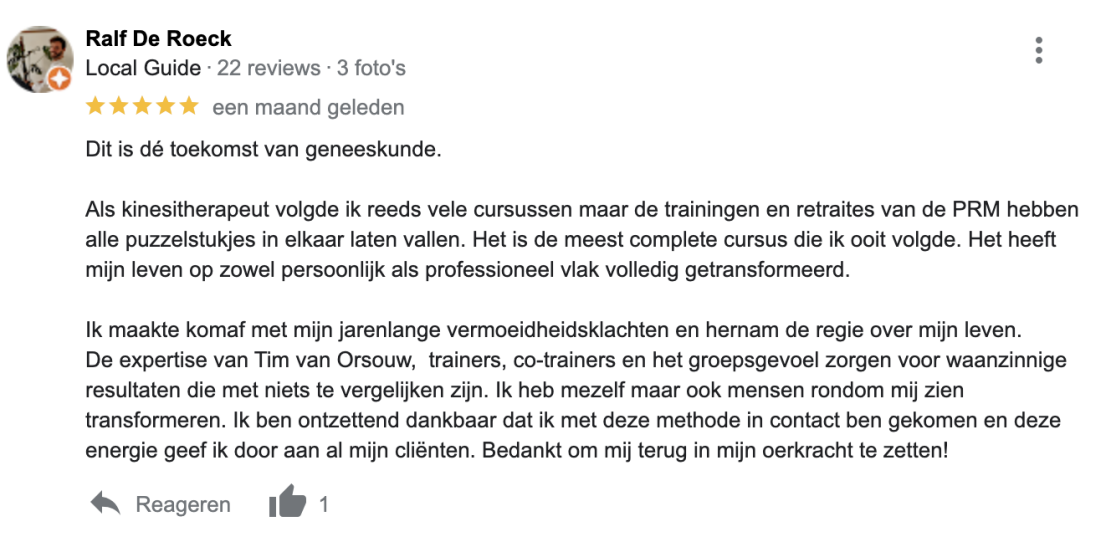 De (oude) officiële pagina van de Pijn Reset Methode