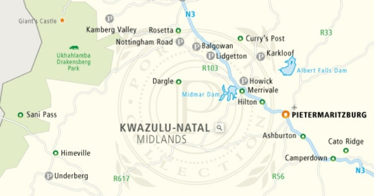 Kaart van de Midlands Meander in Zuid-Afrika | Exclusive Culitravel