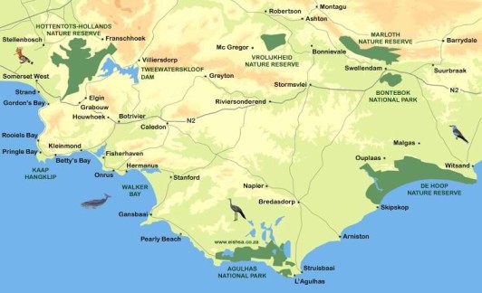 Kaart van de Overberg regio in Zuid-Afrika | Exclusive Culitravel