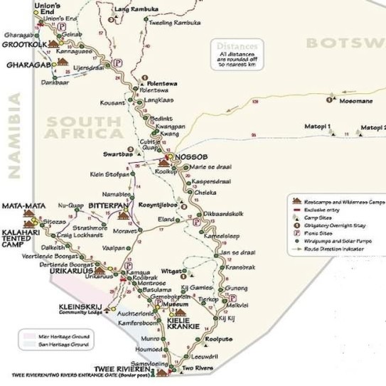 Kaart van het Kgalagadi Transfrontier Park | Exclusive Culitravel