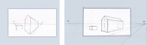 Oefenen met het tweepuntsperspectief: eenvoudig huis