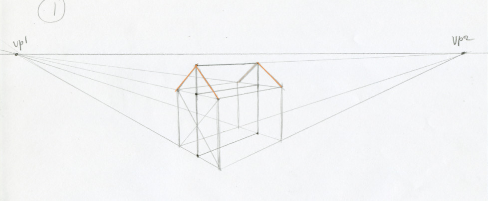 Oefenen met het tweepuntsperspectief: eenvoudig huis