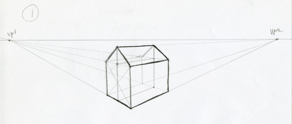 Oefenen met het tweepuntsperspectief: eenvoudig huis