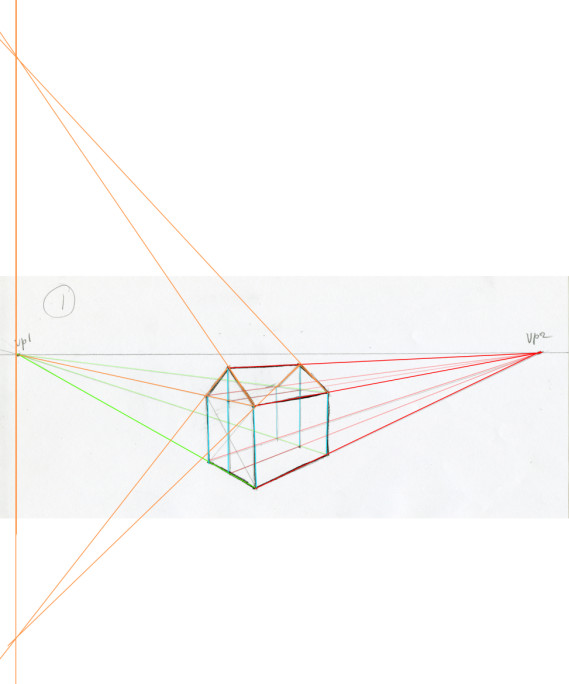 Oefenen met het tweepuntsperspectief: eenvoudig huis