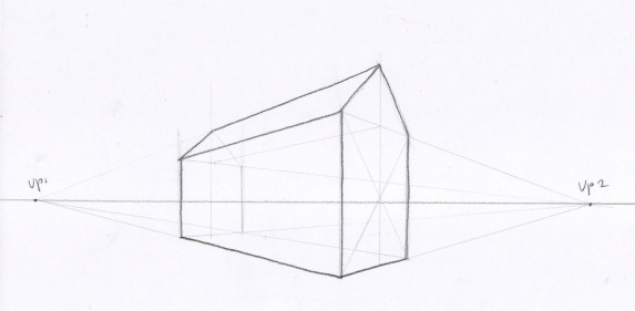 Oefenen met het tweepuntsperspectief: eenvoudig huis