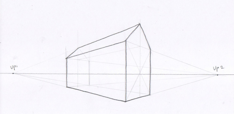 Oefenen met het tweepuntsperspectief: eenvoudig huis