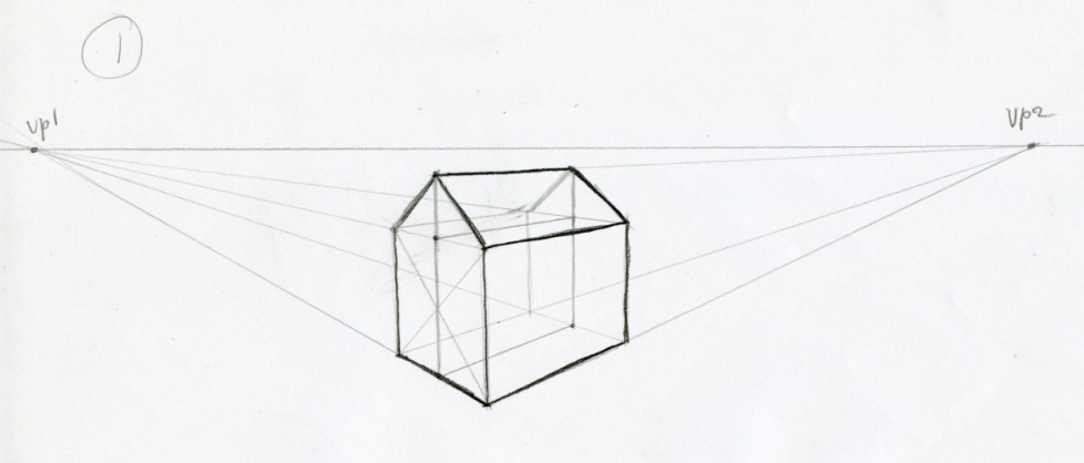 Oefenen met het tweepuntsperspectief: eenvoudig huis